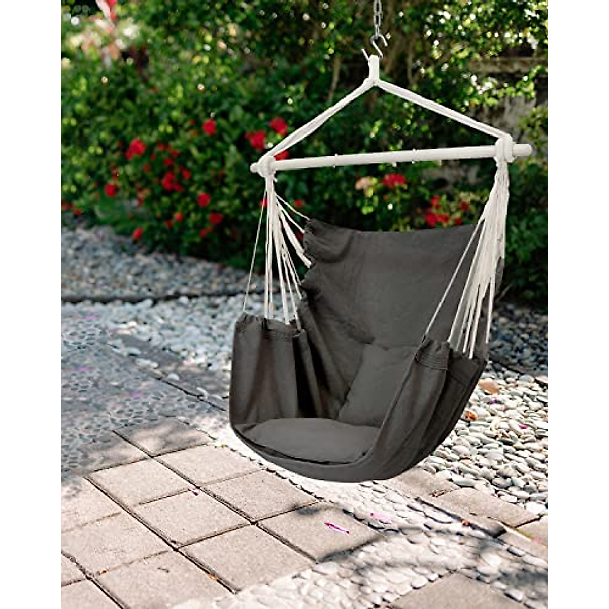 Miztli Hammock Chair Hanging Chair Swing for Bedroom with Anti-Slip Steel Spreader Bar, Max 500 Lbs, All The Hanging Hardwares Included, Best for Indoor Outdoor, 2 Cushions