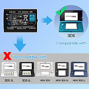 OSTENT 2000mAh 3.7V Rechargeable Lithium-ion Battery + Tool Kit Pack for Nintendo 3DS