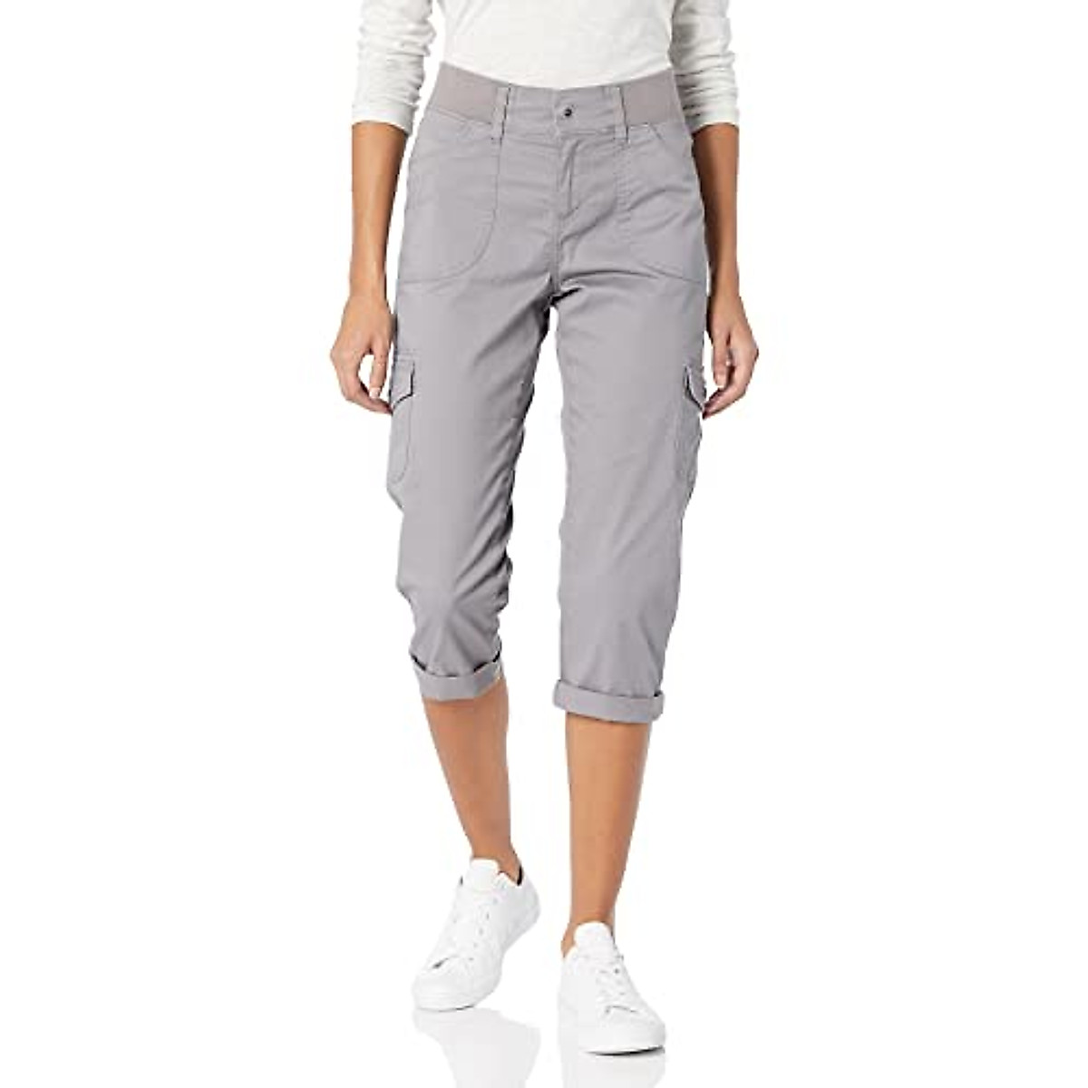 Lee Missy Women's Relaxed Fit Austyn Knit Waist Cargo Capri Pant, Frost Gray, 14