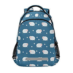 Cute White Sheep School Backpacks with Chest Strap for Teens Boys Girls,Lightweight Student Bookbags 17 Inch, Lamb Pattern Casual Daypack Schoolbags