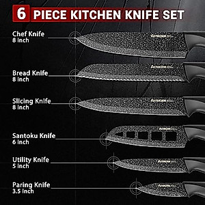 Knife Set, 6 Piece Kitchen Knife Set, High Carbon German Stainless Steel Knives Set, Non-stick Coating, Ultra Sharp, Dishwasher Safe