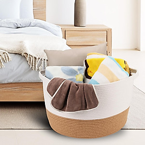 Woven Basket with Handle Cotton Rope 20'' x 13'' Blanket Toy Storage Basket for Living Room Large Laundry Baskets