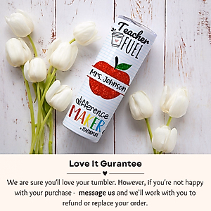 Fleur&Bay Teacher Appreciation Gifts for Women - Personalized Teacher Tumbler With Straw - Daycare Preschool Birthday Back to School Gifts Ideas - Customized Cup With Name - 20 oz Travel Coffee Mug