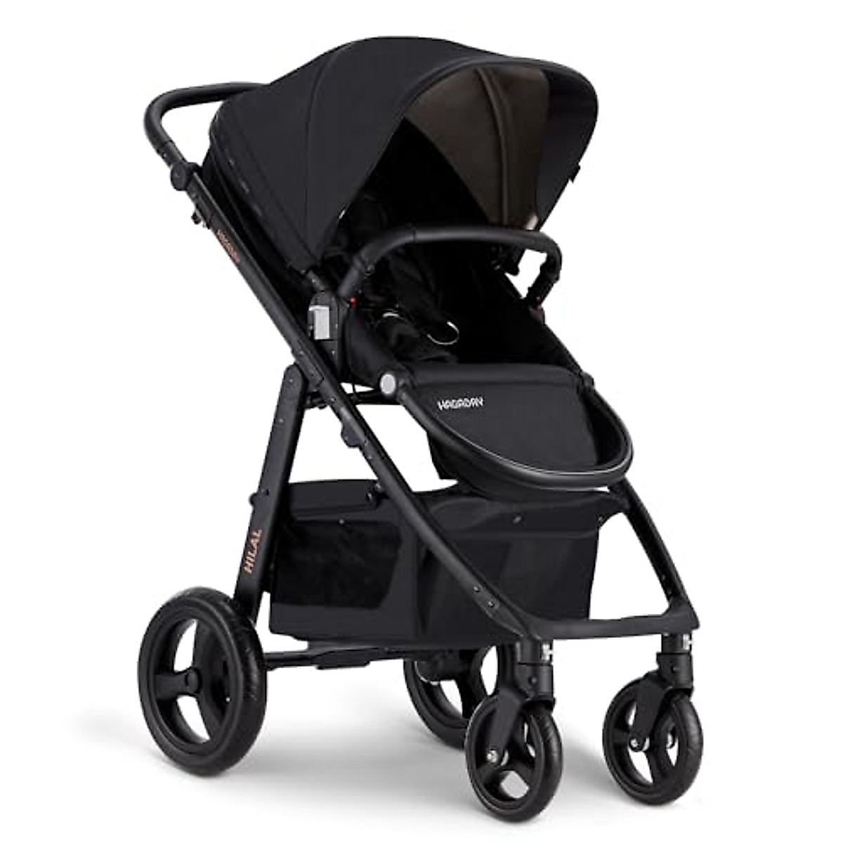 Baby Stroller, 2 in 1 Convertible Stroller with Bassinet Mode, Newborn Pram Stroller, Infant Stroller with Reversible Seat for Toddler, Adjustable Canopy and Footrest, Easy Fold (Black)