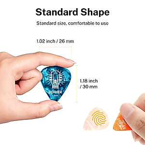Donner Guitar Picks Celluloid 16 Pack for Acoustic Guitar Electric Guitar Ukulele,Includes Thin,Medium, Heavy & Extra Heavy Picks with Case
