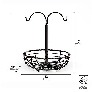 Gourmet Basics by Mikasa Rope Metal Fruit Basket with Double Banana Hook, Black