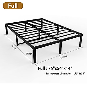 MOLATIN 14 Inch Metal Bed Frame,Heavy Duty Metal Platform Bed Frame, Easy Assembly,Sturdy Steel Frame, No Box Spring Needed,Full,Black