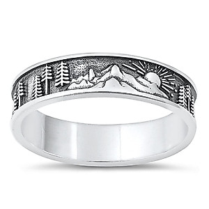 CloseoutWarehouse 925 Sterling Silver Trees Mountains and Sun Ring Size 8