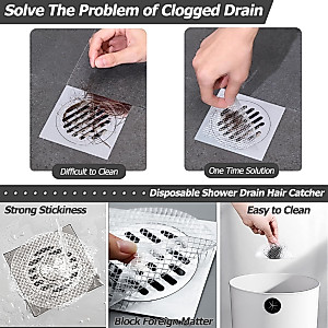 30 Pack Disposable Shower Drain Hair Catcher for Home Drain Protectors, Shower Drain Waterproof Mesh Sticker for Bathroom and Bathtub Drain Covers.