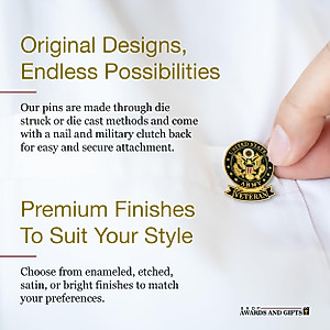 SHOP AWARDS AND GIFTS United States US Army Veteran Lapel Pin, Retirement and Service, 1-1/8 inch, 1 Pack