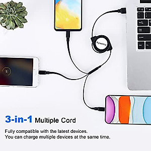 Aywenny [2023 Upgraded 3 Pack Multi Retractable Charging Cable, 3 in 1 USB Charging Cable with USB C/Micro USB/Phone Port, 3.3FT Charging Cable for Phone 14 13 12 11 XS XR X 8 7 6 SE,Galaxy (3park)