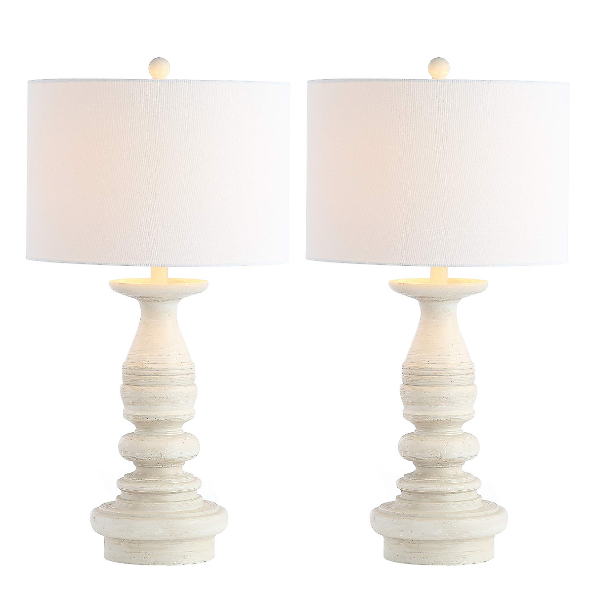 SAFAVIEH Lighting Collection Jareth White Wash 29-inch Bedroom Living Room Home Office Desk Nightstand Table Lamp Set of 2 (LED Bulbs Included)