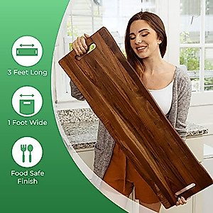 Large Acacia Serving Board with Handles, 36 x 12 Inch Rectangular Charcuterie Platter, Natural Wood Server for Meat, Cheese Board, and Party Appetizers, Extra Long 3ft