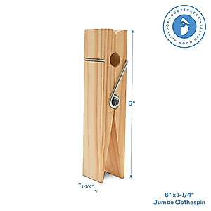 Oversized Wooden Clothespins 6-inch, Pack of 2 Large Clothes Pins Heavy Duty for DIY Laundry Room Décor and Crafts, by Woodpeckers