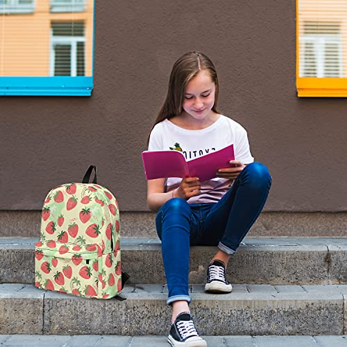 Travel Backpack Strawberry Backpacks Laptop Backpacks Lightweight Daypack Mini Backpack For Boys Girls 16 Inch