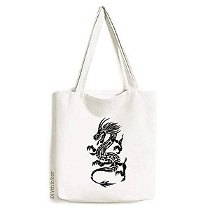 Dragon Animal Art Grain Outline Tote Canvas Bag Shopping Satchel Casual Handbag