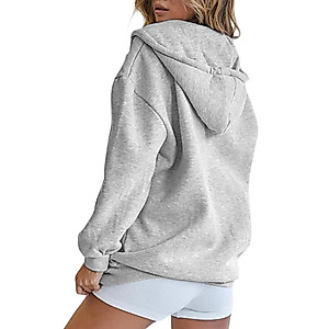 FOMOYUU Womens Oversized Zip Up Hoodie Jacket Baggy Loose Basic Zipper Hooded Sweatshirt Coat (Grey, M)