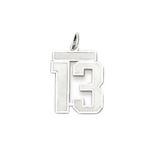 Solid 925 Sterling Silver Medium Number 13 Charm Brushed Matte Finish Pendant - 22mm x 18mm