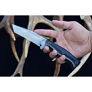 Knives Ranch Fixed Blade Knife with Black Burlap Micarta Handle & Heavy-Duty Leather Sheath (2081-M)