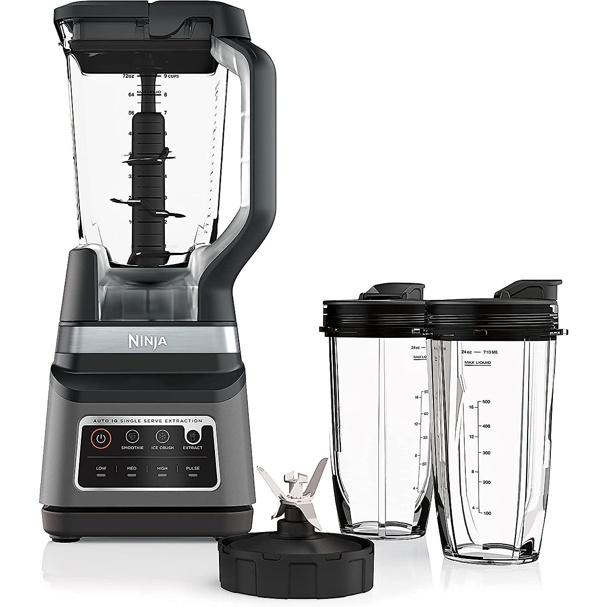 Ninja BN751 Professional Plus DUO Bender, 1400 Peak Watts, 3 Auto-IQ Programs for Smoothies, Frozen Drinks & Nutrient Extractions, 72-oz. Total Crushing Pitcher & (2) 24 oz. To-Go Cups, Dark Grey