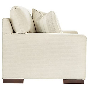 Signature Design by Ashley Maggie Contemporary Upholstered Loveseat with Accent Pillows, Off-White