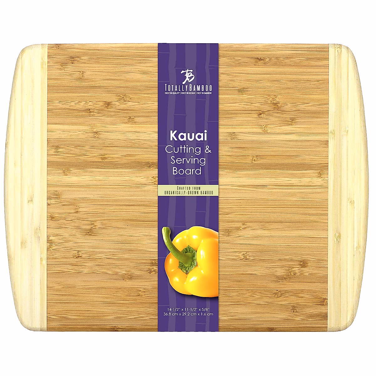 Totally Bamboo Kauai Bamboo Serving & Cutting Board, 14" x 11.5", Natural Two Tone