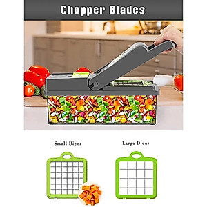 Vegetable Chopper, 14 in 1 Multi-functional Mandoline Pro Slicer/Grater with Container