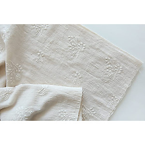 CraftDesignL Floral Cotton Embroidered Fabric,Japanese Fabric,Embroidered Fabric,Quilting Fabric,Designer Fabric,Fabric by Yard,Linen Cotton Fabric (Beige)