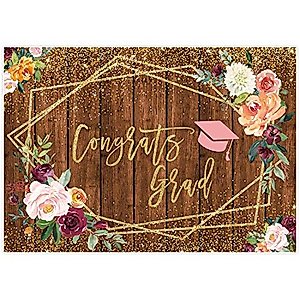Allenjoy 7x5ft Pink Floral Graduation Backdrop Congrats Grad Flower Wood Board Class of 2023 Banner Background College Prom Party Supplies Decorations Event Decor Banner Portrait Photography Selfie