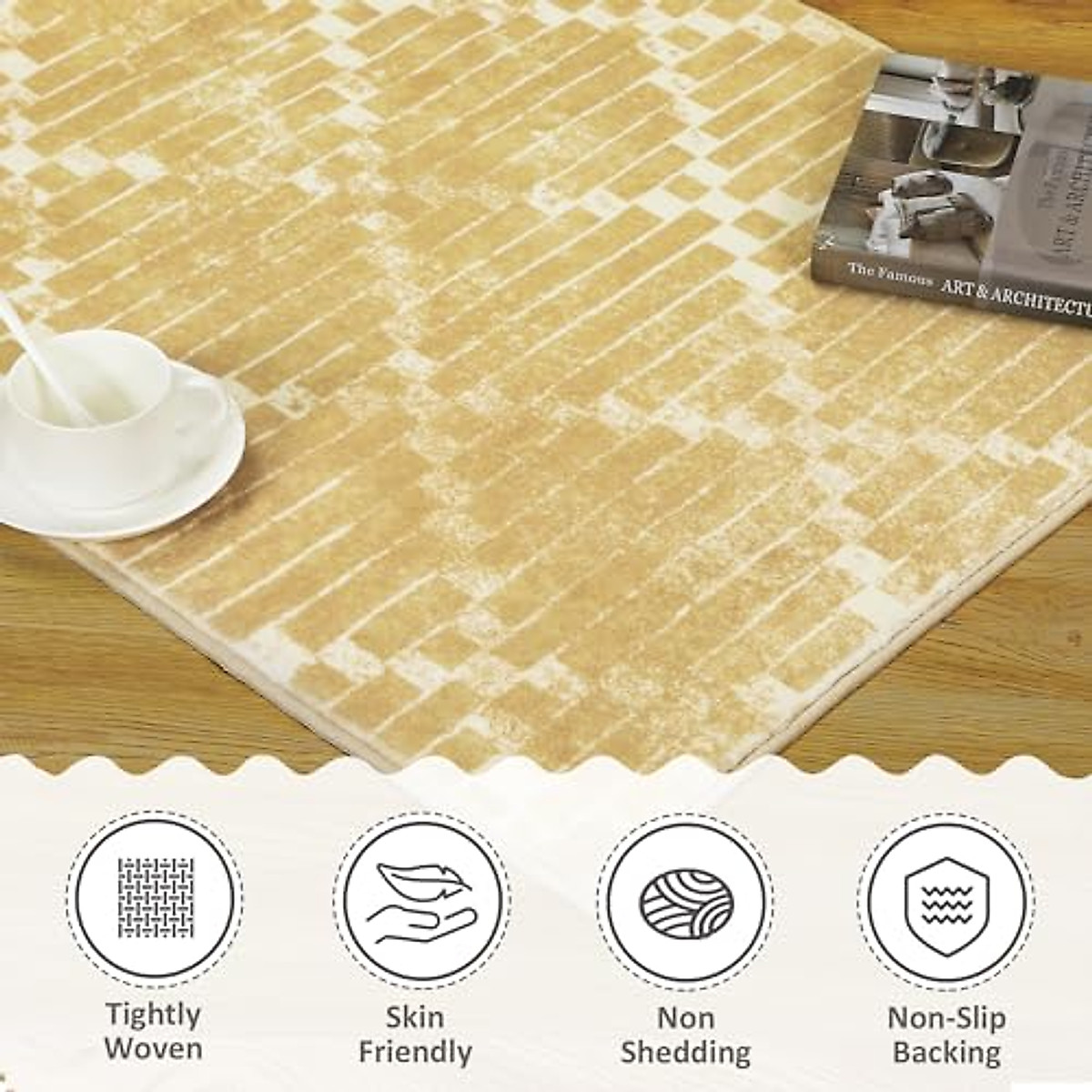 GAOMON Washable Area Rug Modern Geometric Living Room Rug Non-Slip Stain Resistant Contemporary Diamond Accent Rug Indoor Floor Carpet for Bedroom Entryway Laundry Room, 4' x 6', Taupe