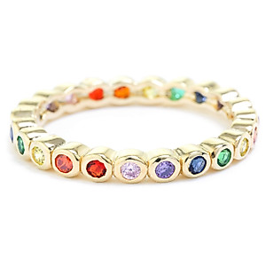 Silver On The Web Gold Over Fine Sterling Silver Rainbow Color Cubic Zirconia Eternity Band Ring Size 6. Also available in size 7, 8 and 9