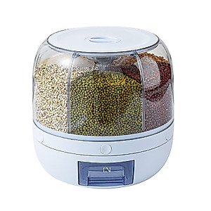 UOIENRT 6 Grid Grain Dispenser, 18L 360° Rotation Food Dispenser Rice Dispenser Storage Container for Beans, Rice, Black Rice, Yellow Rice