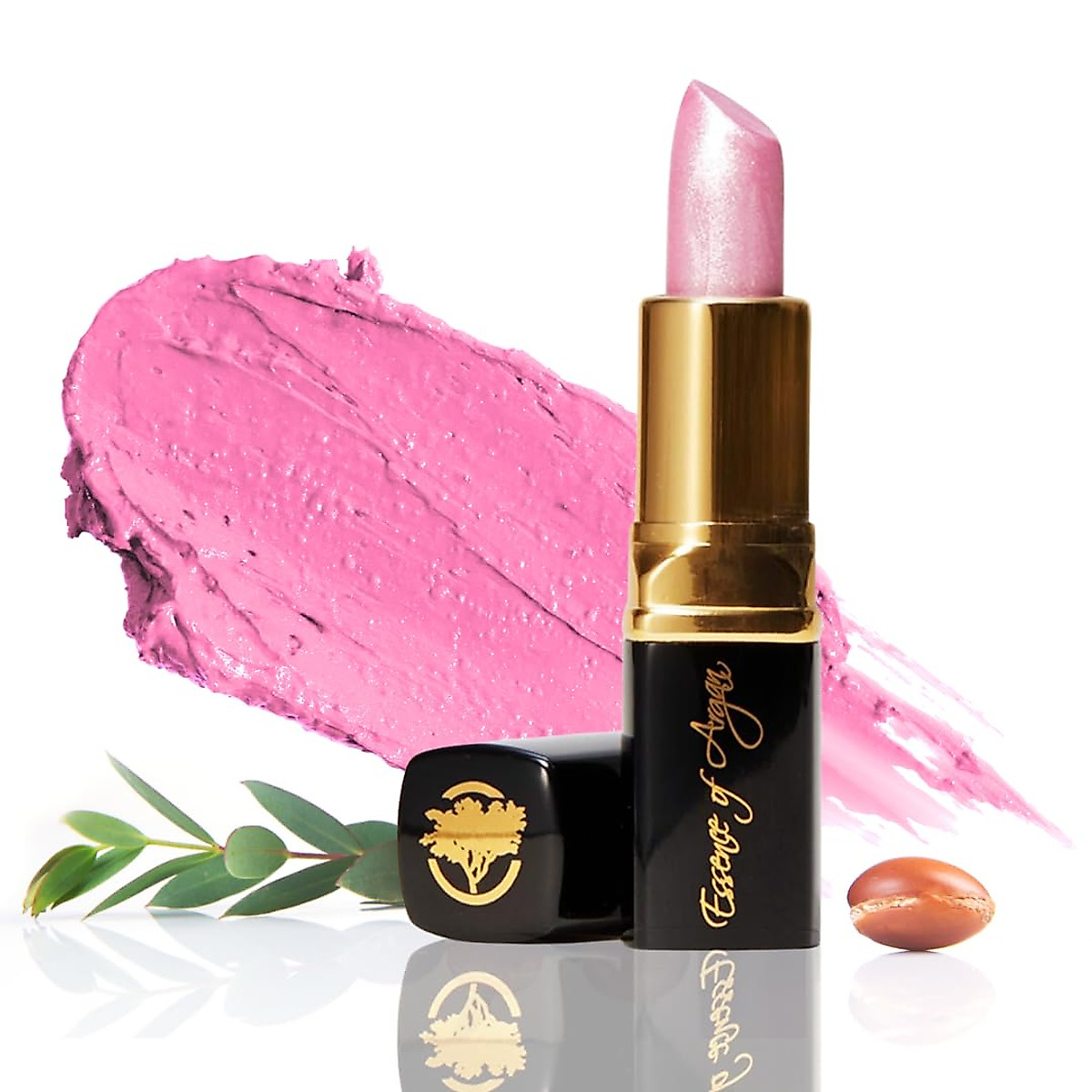 Essence Of Argan Deep Moisturizing Long Lasting Lipstick & Lip Care with 100% Pure Organic Argan Oil, Shea Butter, Jojoba Oil & Aloe Vera Pink Luster