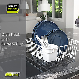 Smart Design Dish Drainer Rack - Small - In Sink or Counter Drying - Steel Metal Wire - Cutlery, Plates, Dishes, Cups, Silverware Organization - Kitchen (White - 14 x 5.5 Inch)