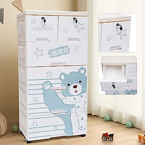 YIPONYT Cute Animals Pattern Plastic Drawers Dresser, Storage Cabinet with 6 Drawers, Tower Closet Drawers Tall Dresser Organizer for Playroom Bedroom Furniture(Polar Bear 19.7" W x 13.8" D x 40" H)