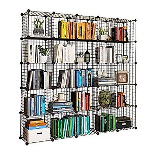 KOUSI 14"x14" Wire Cube Storage, Metal Grid Organizer, 25-Cube Modular Shelving Unit, Stackable Bookcase, Ideal for Living Room, Bedroom, Office, Garage
