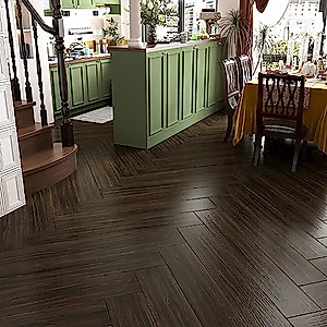 Wallercity Dark Brown Wood Peel and Stick Floor Tiles 6"x36" Vinyl Tiles Peel and Stick Floor Planks Waterproof Self Adhesive Floor Tile on Clean Slate Wood Vinyl Flooring Stick on Tile Linoleum 32PCS