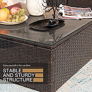 Homall 6 Pieces Furniture Outdoor Sectional Sofa All Weather PE Rattan Patio Conversation Set Manual Wicker Couch with Cushions and Glass Table, Beige