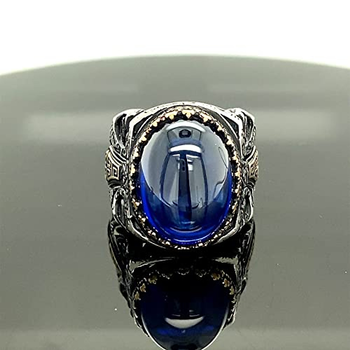 Sapphire Stone Ring, Men Handmade Silver Ring, Greek Style Ring, Handcrafted Ottoman Men Rin