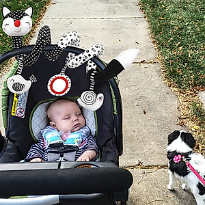 Car Seat Toys, Baby Activity Spiral Plush Toys, Black White Infant Hanging Rattle Toys for Crib Mobile Bed Stroller Bassinet, Gift for 0-18 Months Newborn