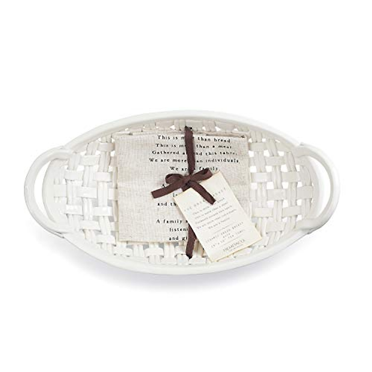 DEMDACO Bread Basket White 15 x 8 Ceramic Earthenware Decorative Bowl With Towel