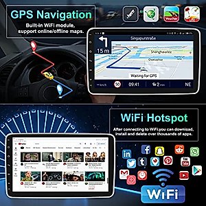 2022 Android 11 Rotating Touch Screen Car Stereo with Apple Carplay Android Auto, 10" Car Radio with Hi-Fi FM/RDS GPS WiFi Double Din Head Unit Support Bluetooth AHD Backup Camera(2+32)