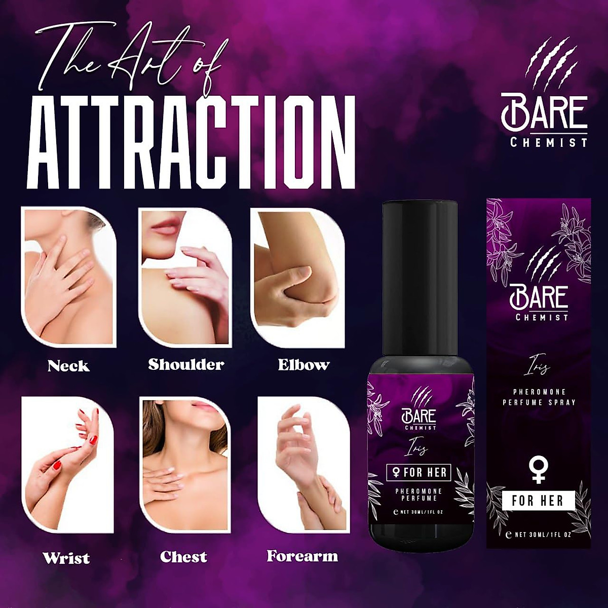 Bare Chemist Iris Pheromone Perfume for Women [Long Lasting Scent] - Oil Perfume Enhanced with Pheromones for Her 1oz. - Fruity, Vanilla, Sweet, Fresh