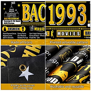 Large 30th Birthday Decorations Back in 1993 Banner Backdrop for Men Women, Black Gold Happy 30 Birthday Sign Party Supplies, Thirty Years Birthday Poster Photo Background Decor for Indoor Outdoor