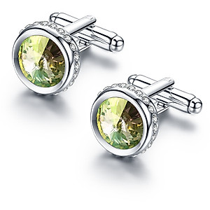 Pinannie Austria Crystal Shirt Cuff Links White Gold Plated Wedding Cufflinks for Mens (Purple)