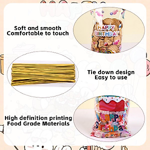 Totelux Happy Birthday Cellophane Gift Bags Clear Candy Bags Plastic Treat Goodies Bags with Ties for Cookies Gift Packaging Birthday Party Supplies 50PCS