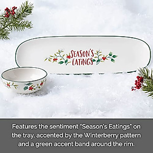 Pfaltzgraff Winterberry Season's Greetings Serving Tray with Dip Bowl, 2 Piece, Multicolored