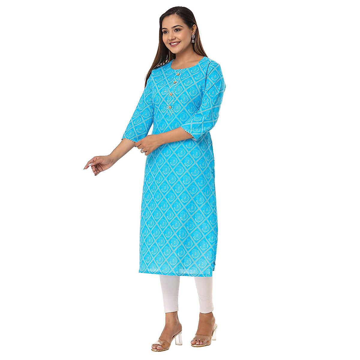 Vihaan Impex Leheriya Printed Casual Blue Tunic Top for Women Kurta Kurti for Women