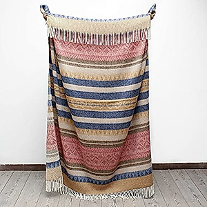 Alpaca Wool Blanket Throw Cherokee Design for Bed Couch Sofa Soft Warm Peruvian Alpaca Wool Blankets 72" x 60" (Combination 16 (Camel 2))