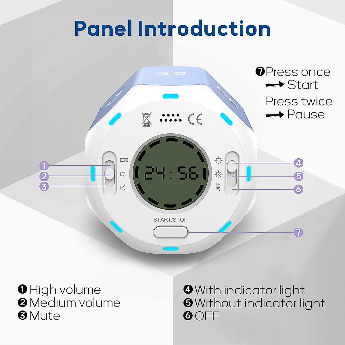 Pomodoro Timer, Octahedral Flip Timer, Desk Digital Timer for Kids, Kitchen Timer Magnetic with LCD Display, Silent & Alarm Function, Countdown/up Timer for Cooking, Productivity, Classroom, Gym, ADHD